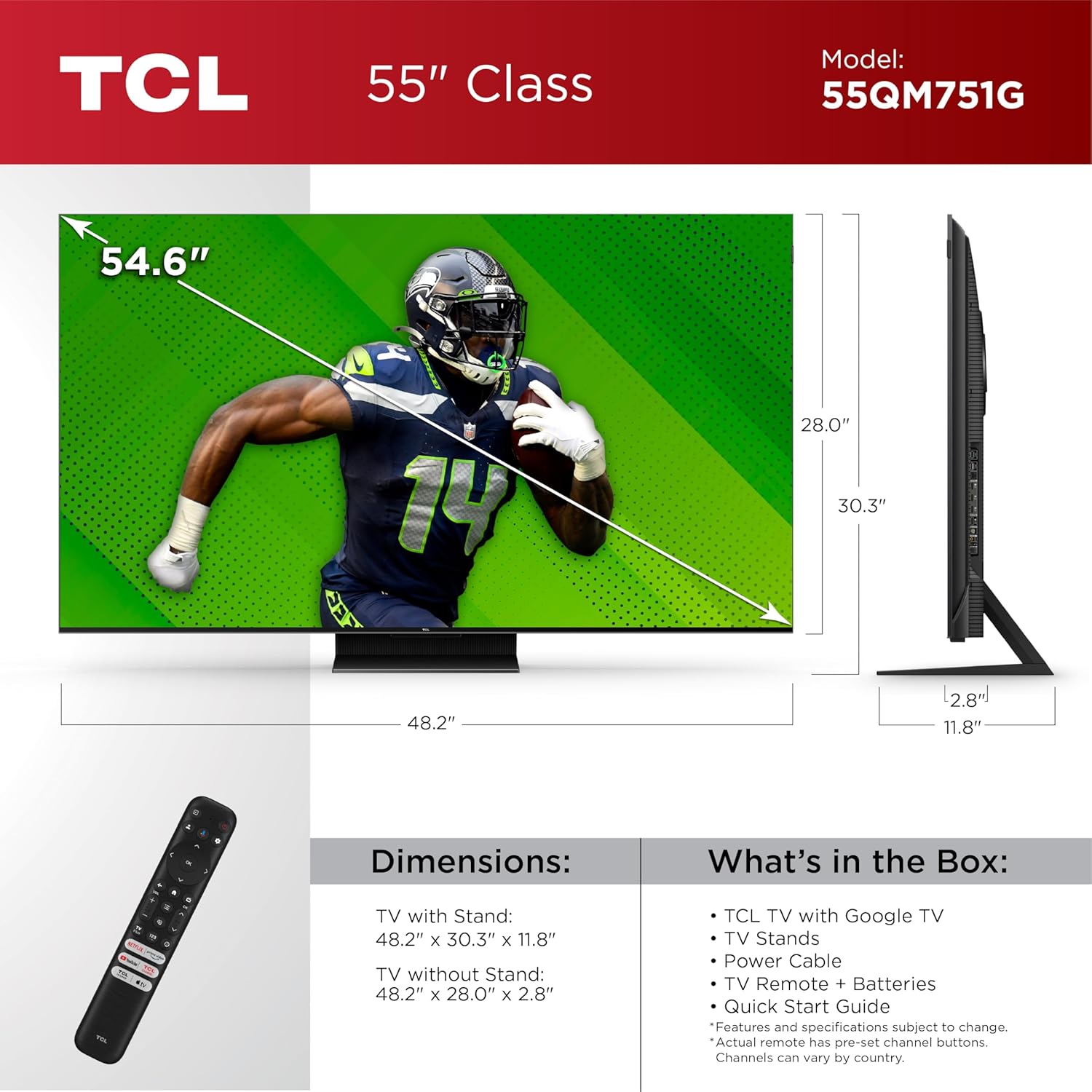 TCL QM7 55" QLED 4K Smart TV | QD-Mini LED, Google TV, 120Hz Gaming (2024)